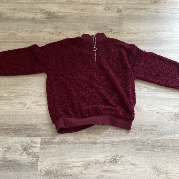 Jackets & Coats | Burgundy Fluffy Half Zip | Poshmark
